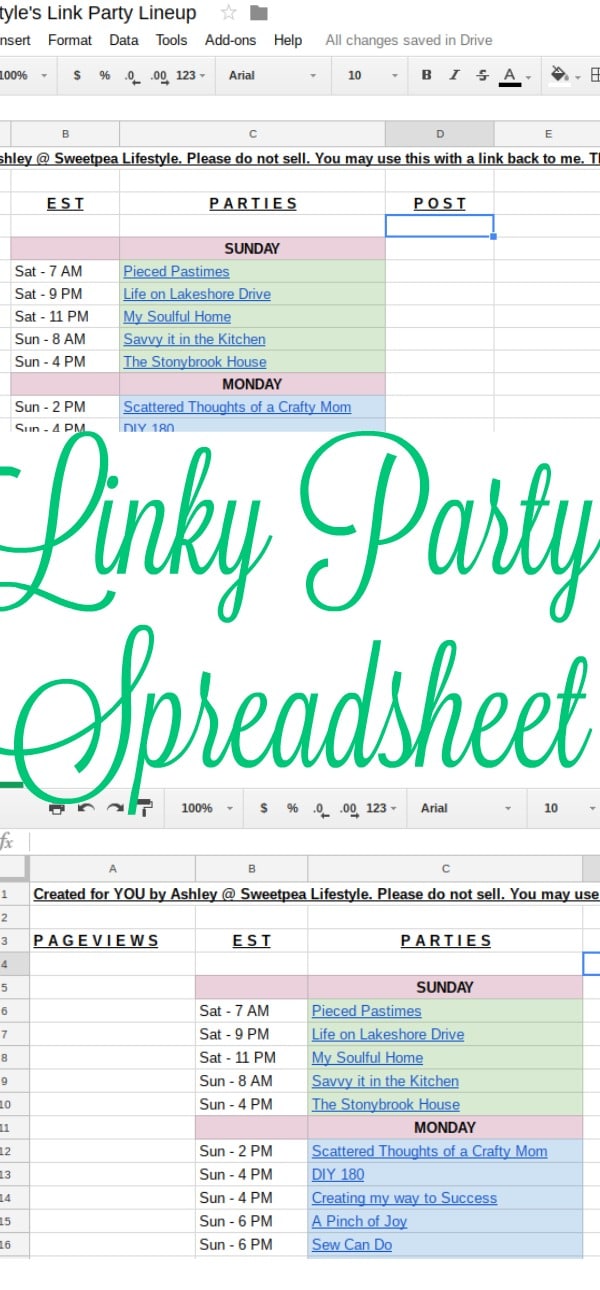 Link Party Spreadsheet Tracker - Sweetpea Lifestyle